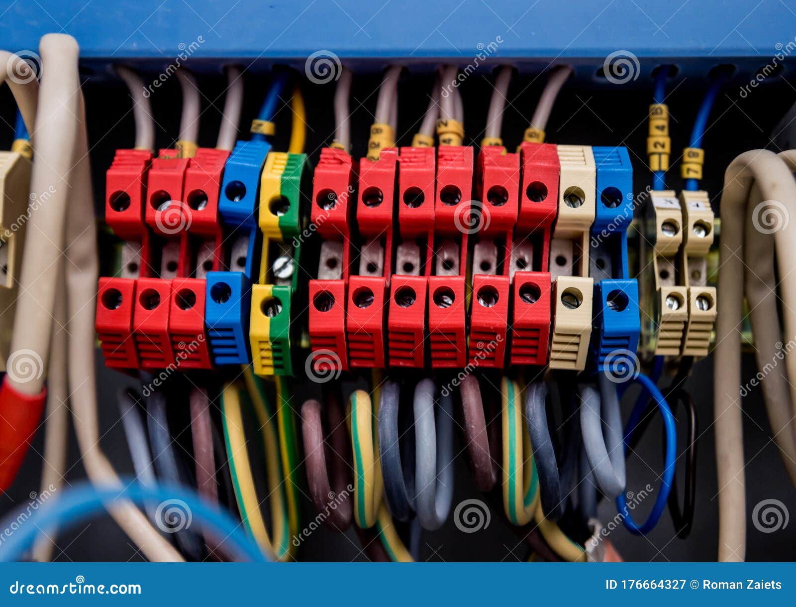 Voltage Switchboard with Circuit Breakers. Modern Electrical Background ...