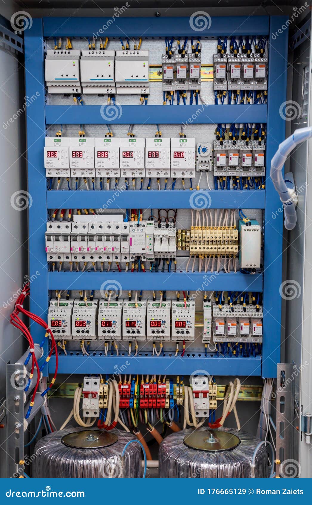 Voltage Switchboard with Circuit Breakers. Modern Electrical Background ...