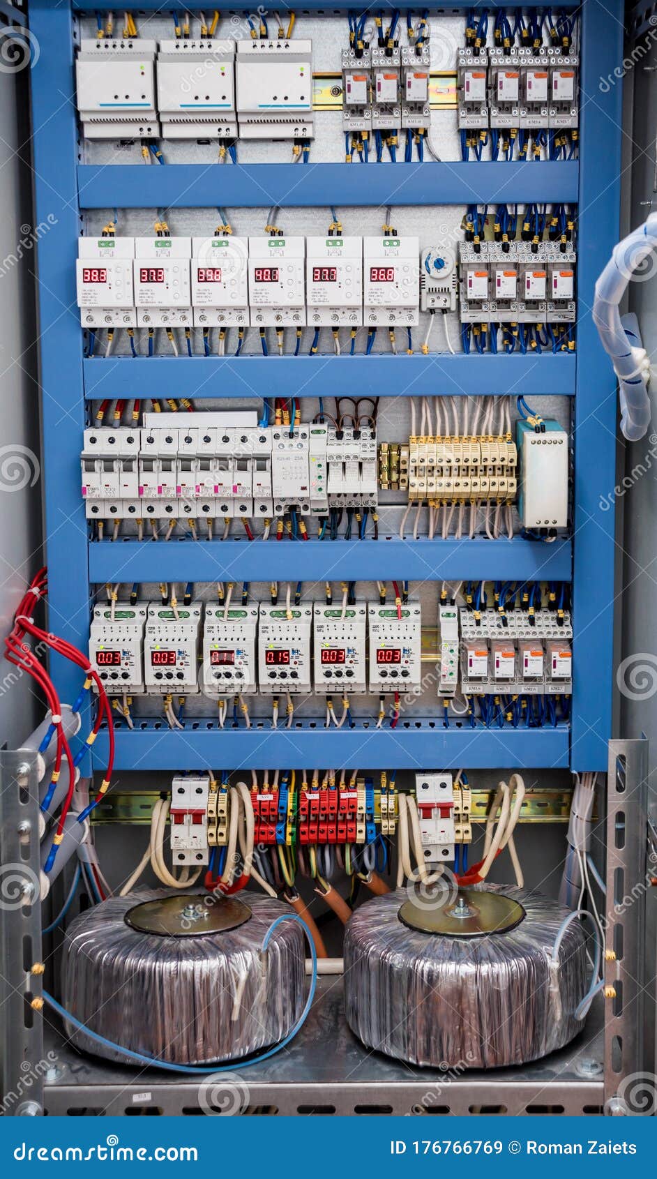 Voltage Switchboard with Circuit Breakers. Modern Electrical Background ...