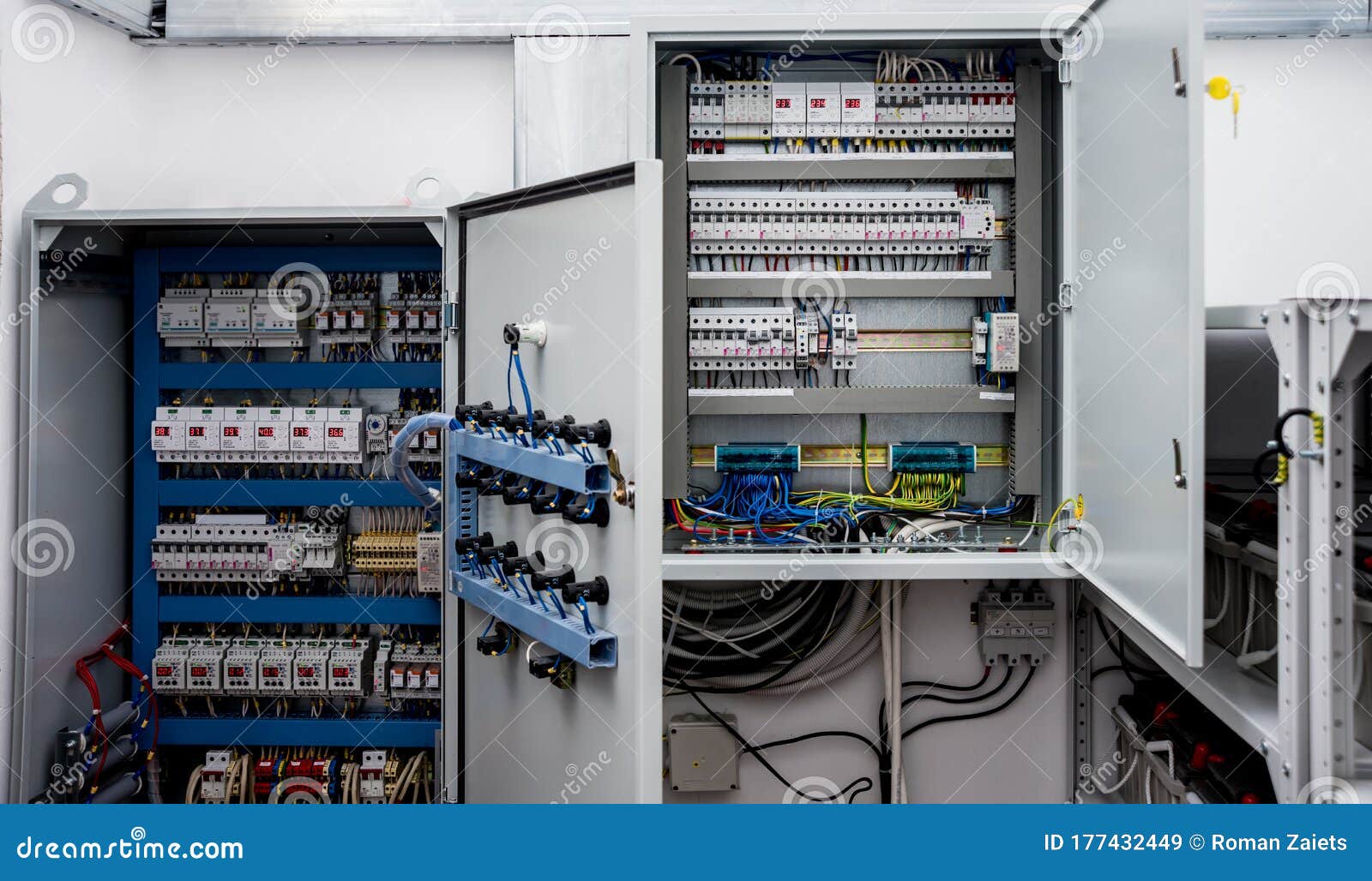 Voltage Switchboard with Circuit Breakers. Modern Electrical Background ...