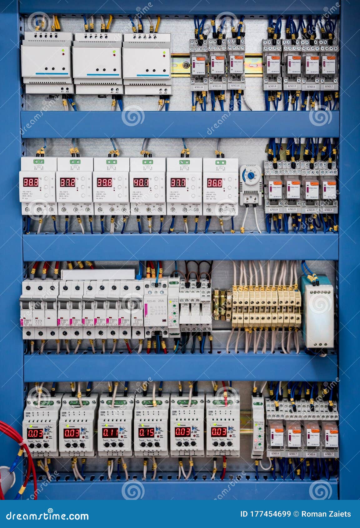 Voltage Switchboard with Circuit Breakers. Modern Electrical Background ...