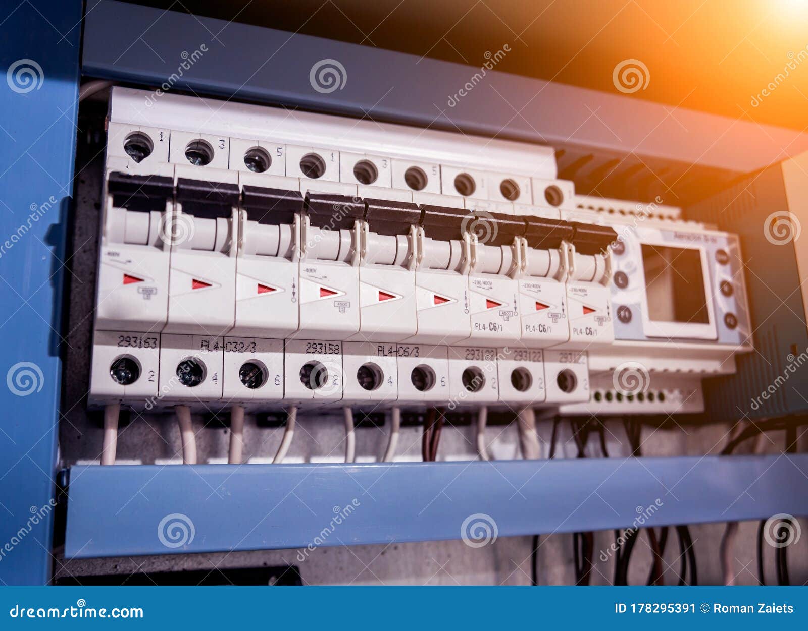 Voltage Switchboard with Circuit Breakers. Modern Electrical Background ...