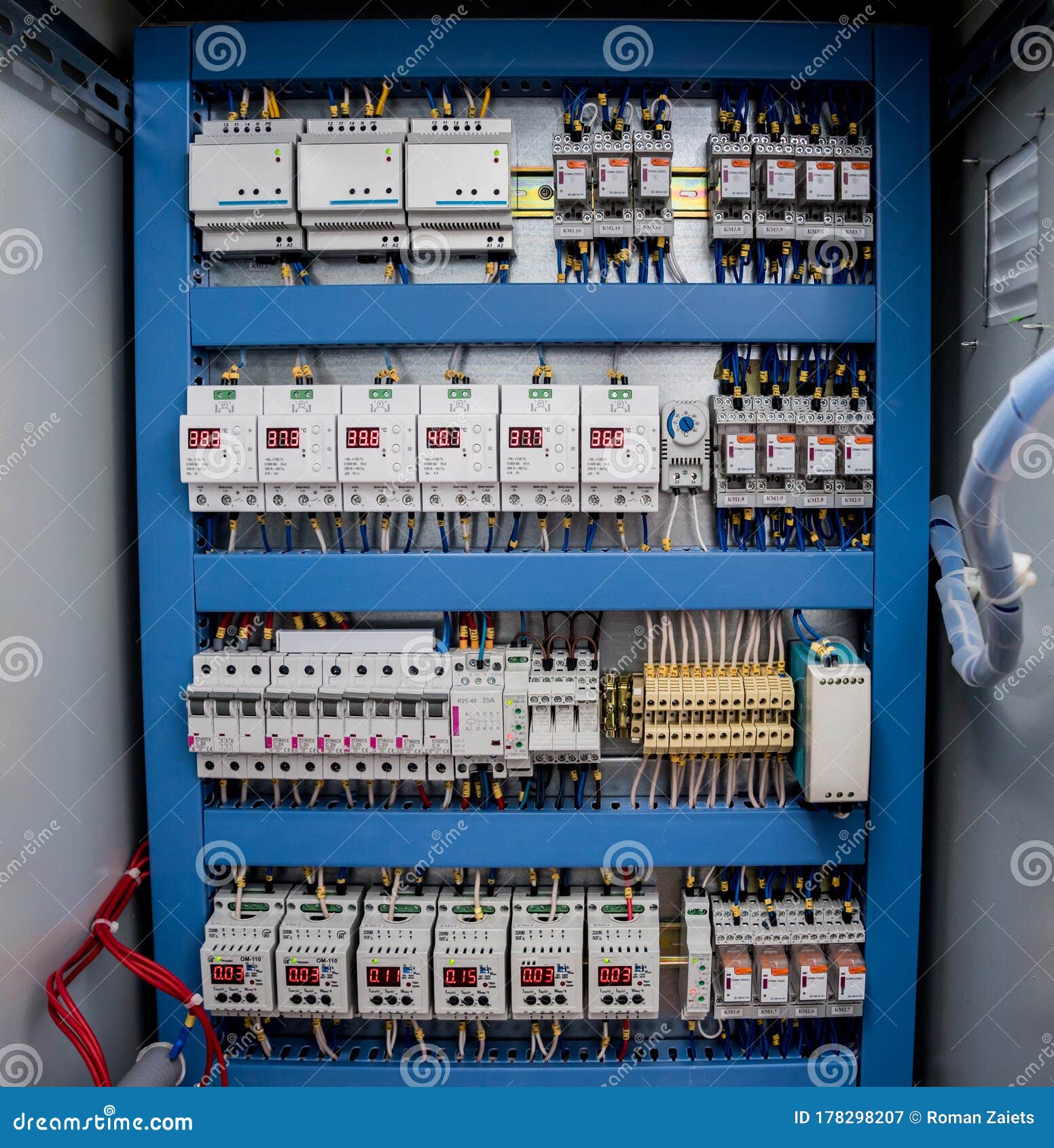Voltage Switchboard with Circuit Breakers. Modern Electrical Background ...