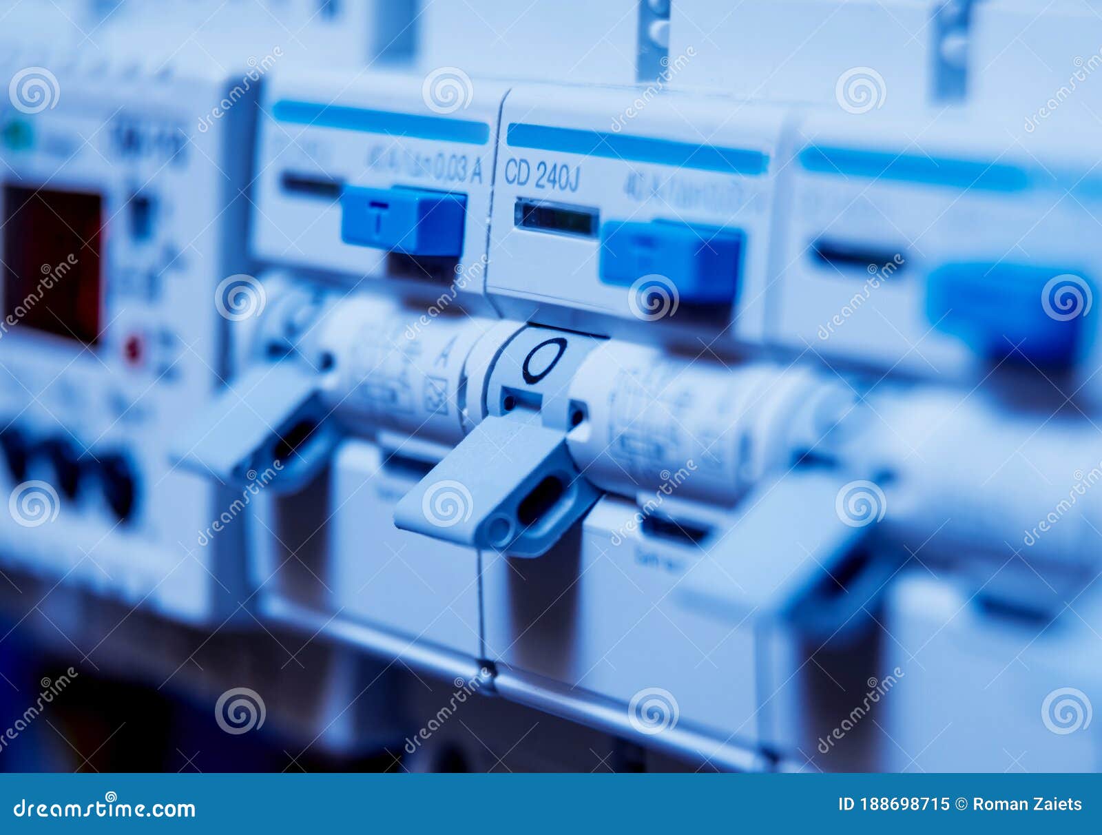 Voltage Switchboard with Circuit Breakers. Electrical Background. Stock ...