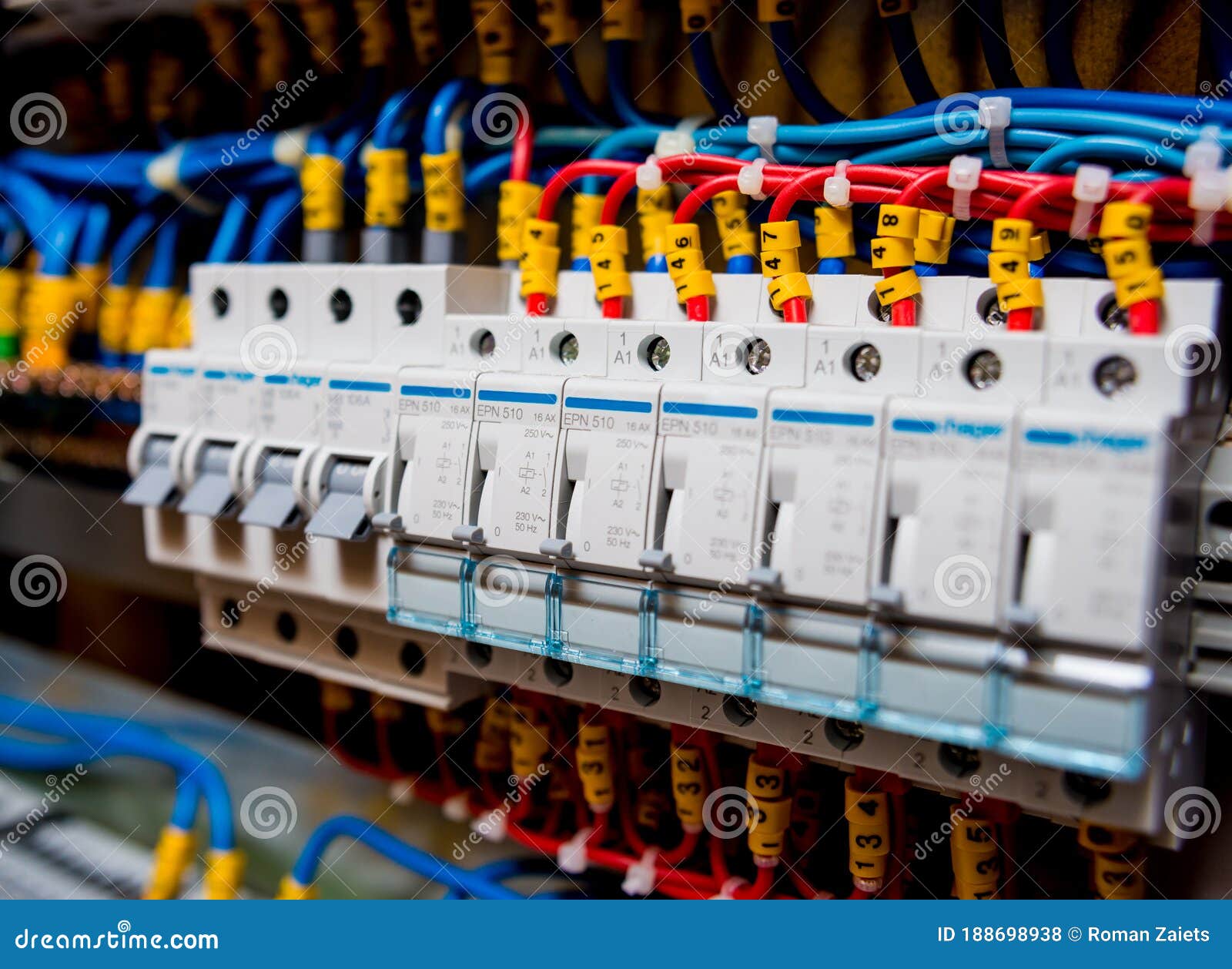 Voltage Switchboard with Circuit Breakers. Electrical Background. Stock ...