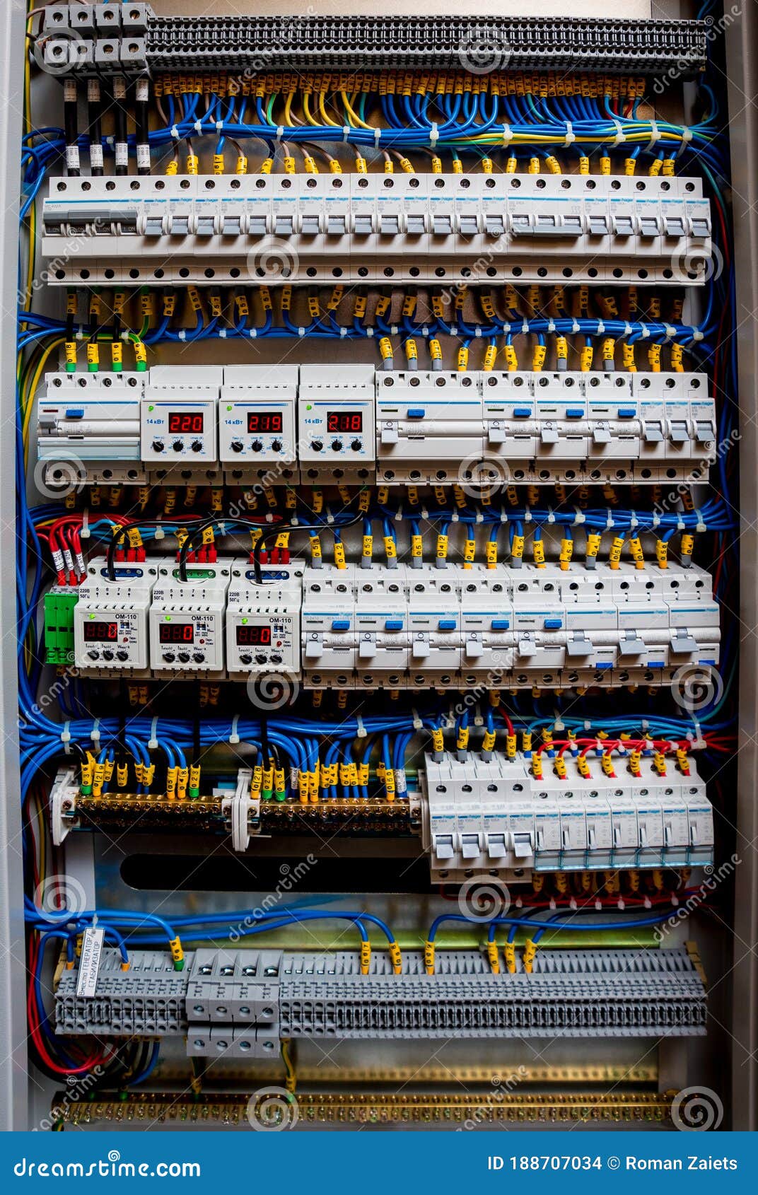 Voltage Switchboard with Circuit Breakers. Electrical Background. Stock ...