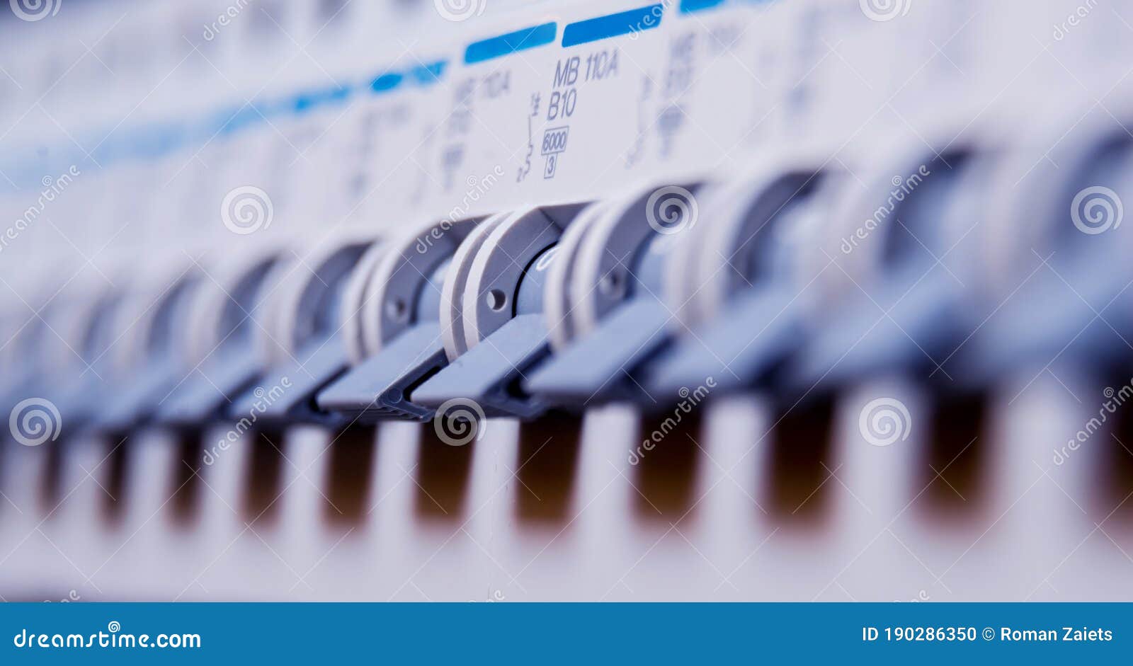 Voltage Switchboard with Circuit Breakers. Electrical Background. Stock ...