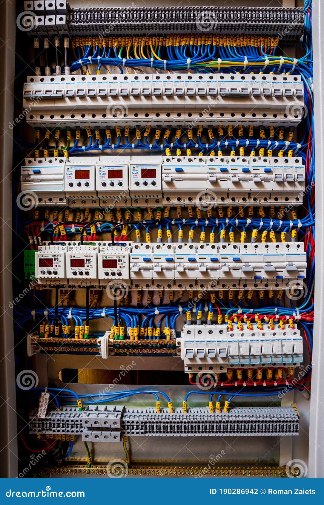 Voltage Switchboard with Circuit Breakers. Electrical Background. Stock ...