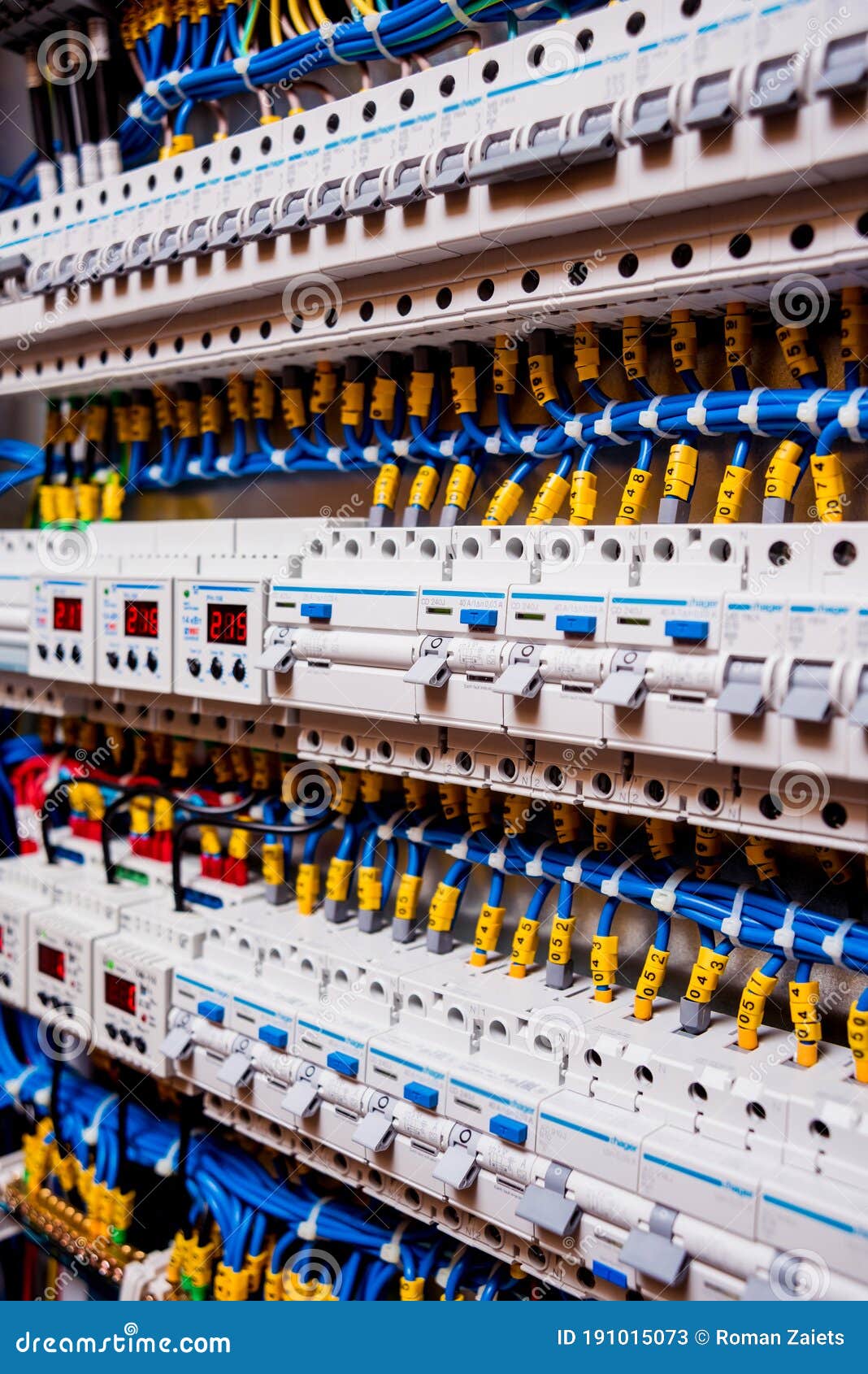 Voltage Switchboard with Circuit Breakers. Electrical Background. Stock ...