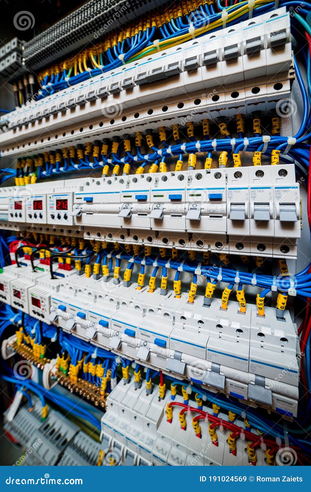 Voltage Switchboard with Circuit Breakers. Electrical Background. Stock ...