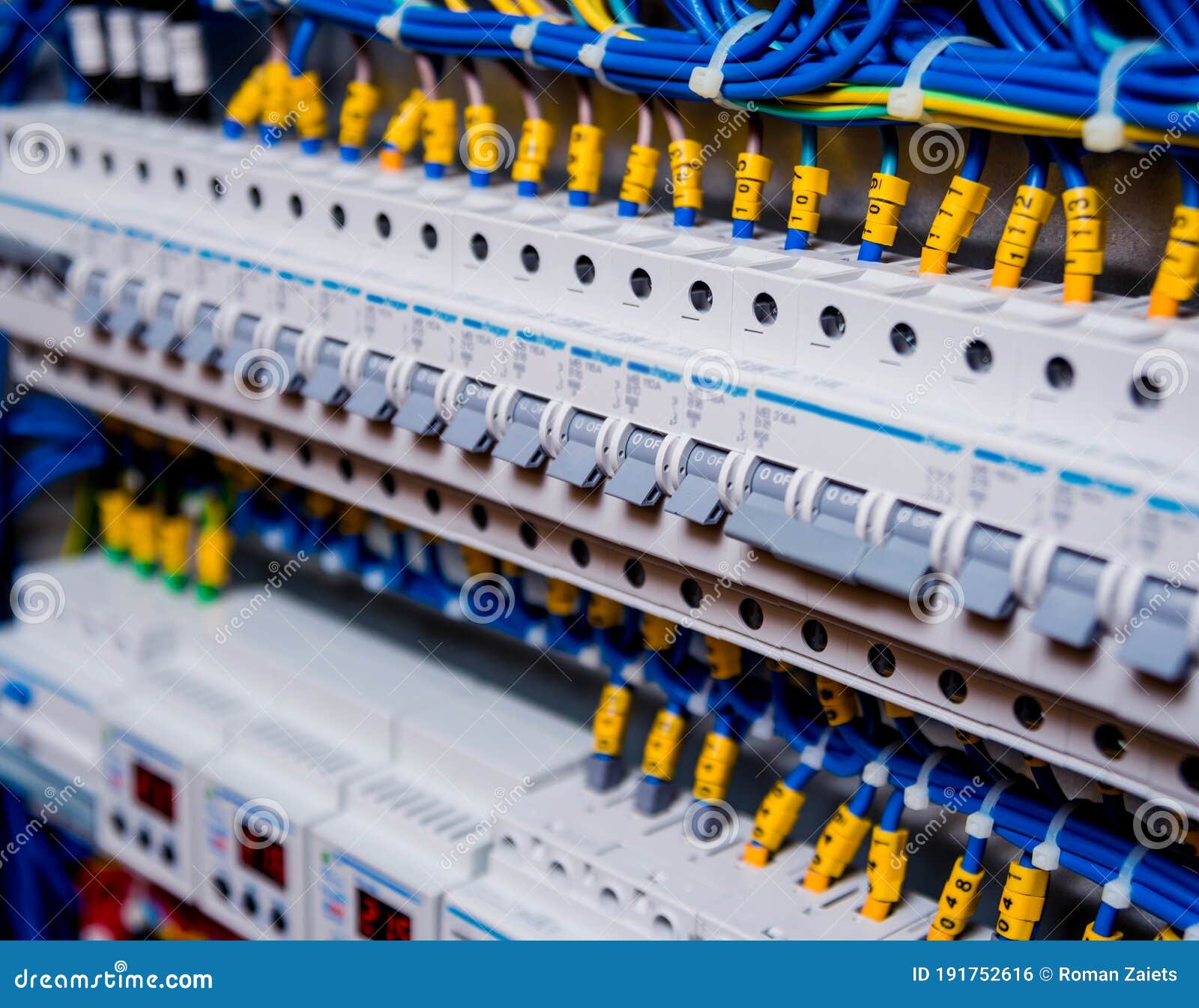 Voltage Switchboard with Circuit Breakers. Electrical Background. Stock ...
