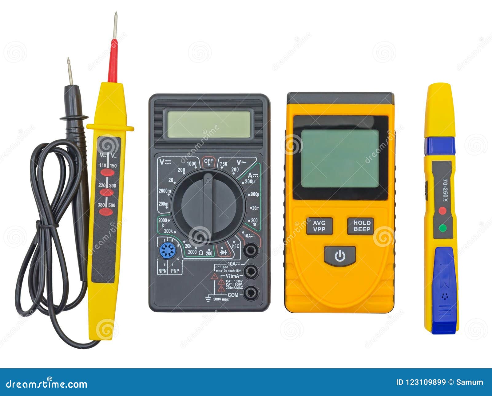 Voltage Tester and Other Devices on White Stock Image - Image of ...