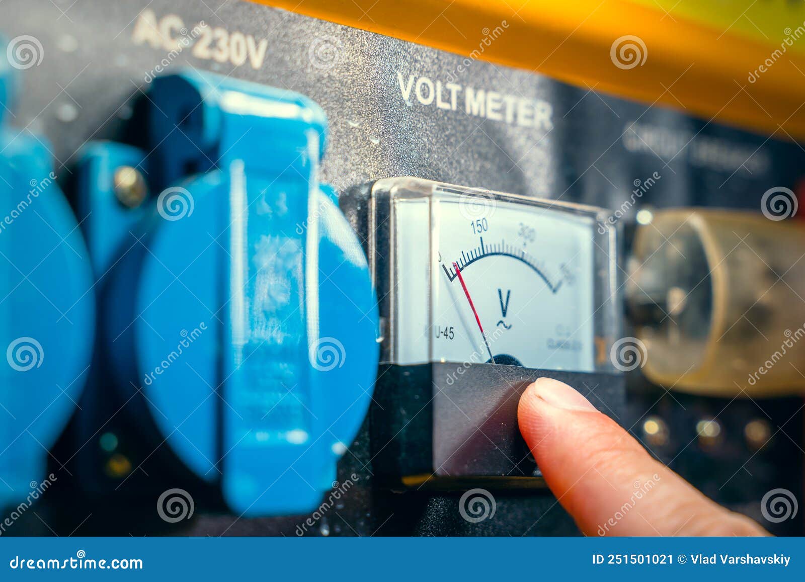 Voltmeter on the Body of the Gas Generator Close-up. the Finger Points ...