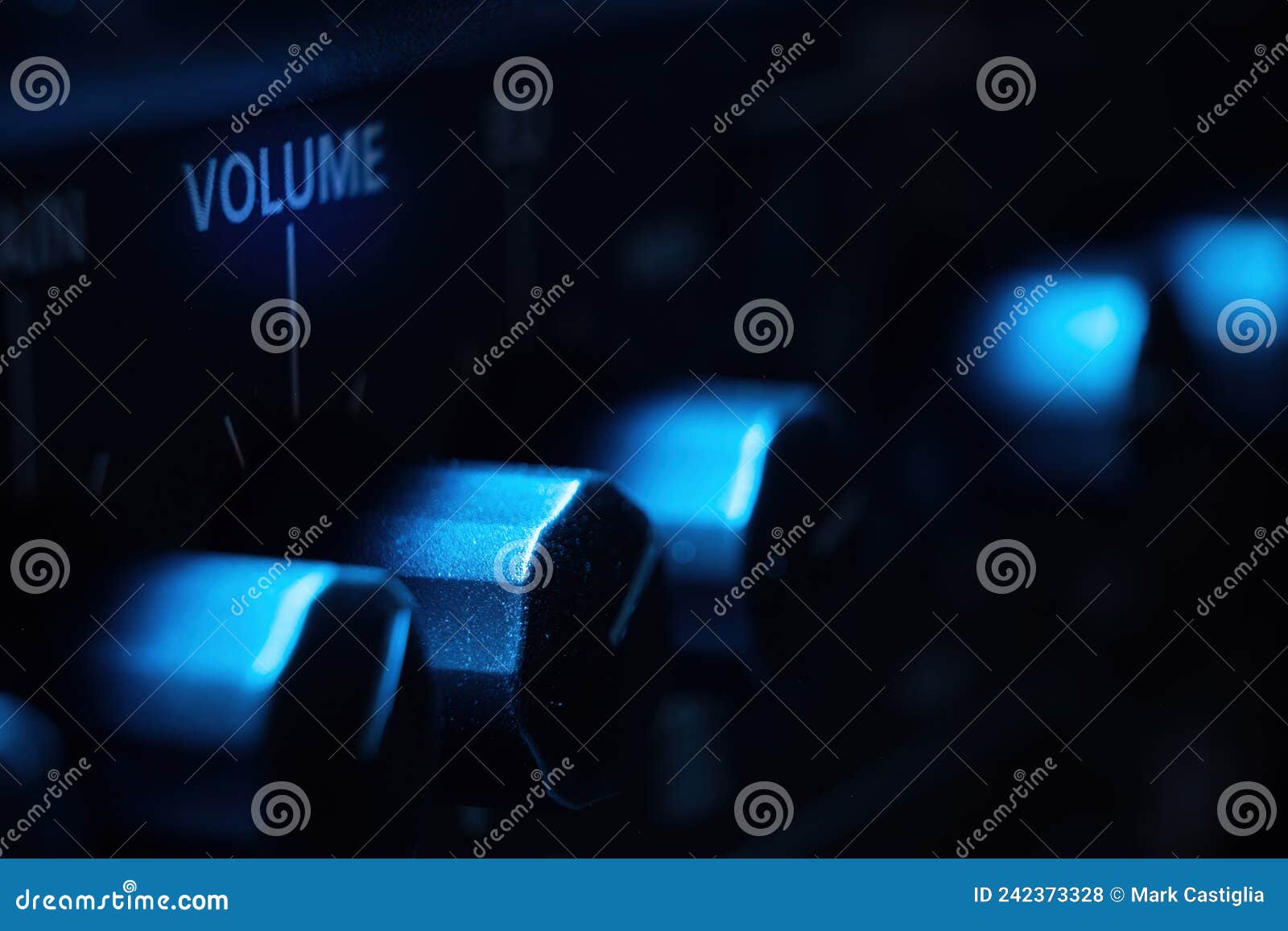 Volume Knob on Amplifier with Cool Blue Light Stock Photo - Image of ...