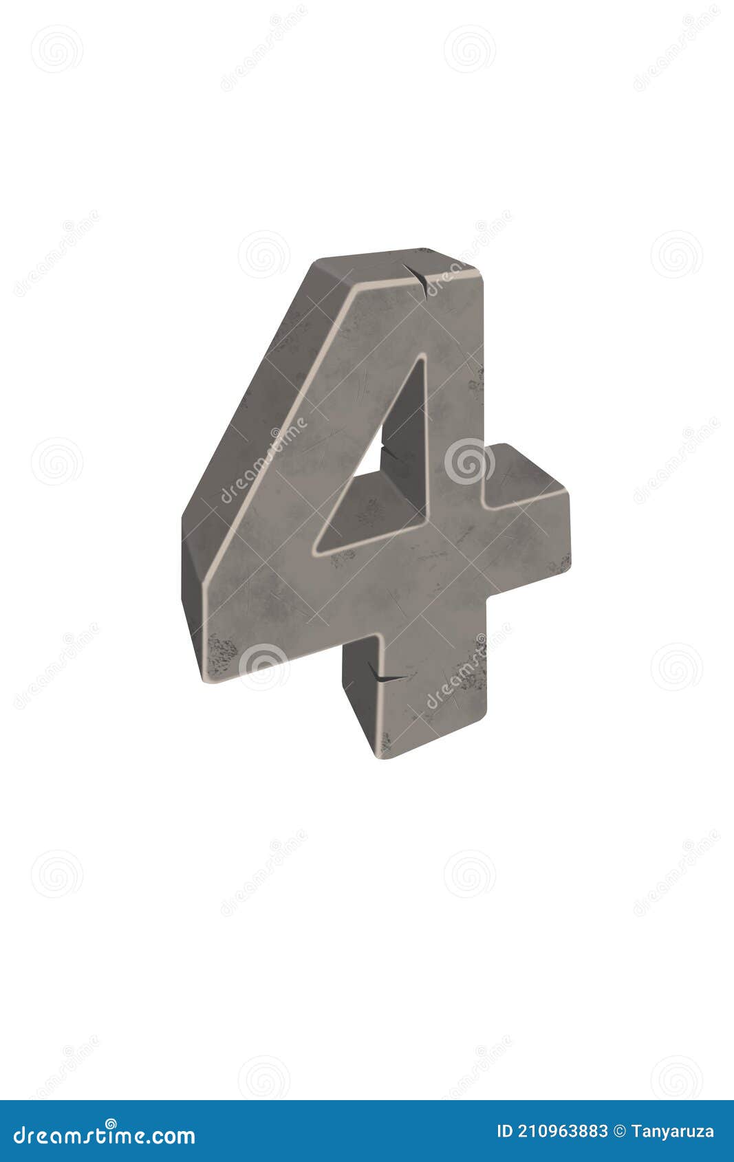 Volume Metal Figure Four Isolated on a White Background. Bitmap ...