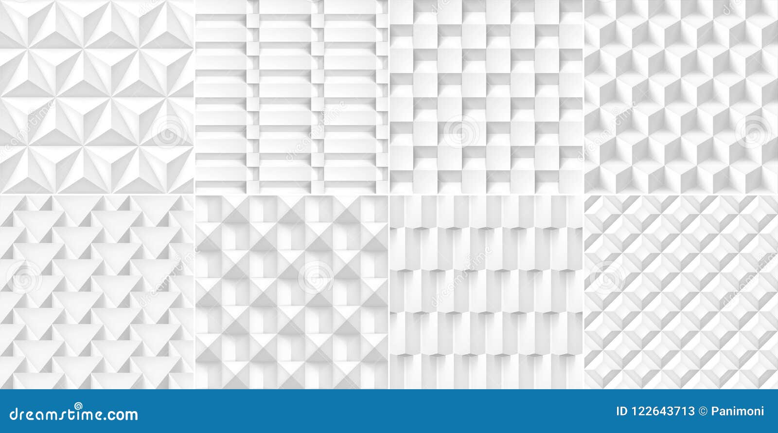 8 Volume Realistic Cubes Textures Set, White Geometric Patterns, Vector ...