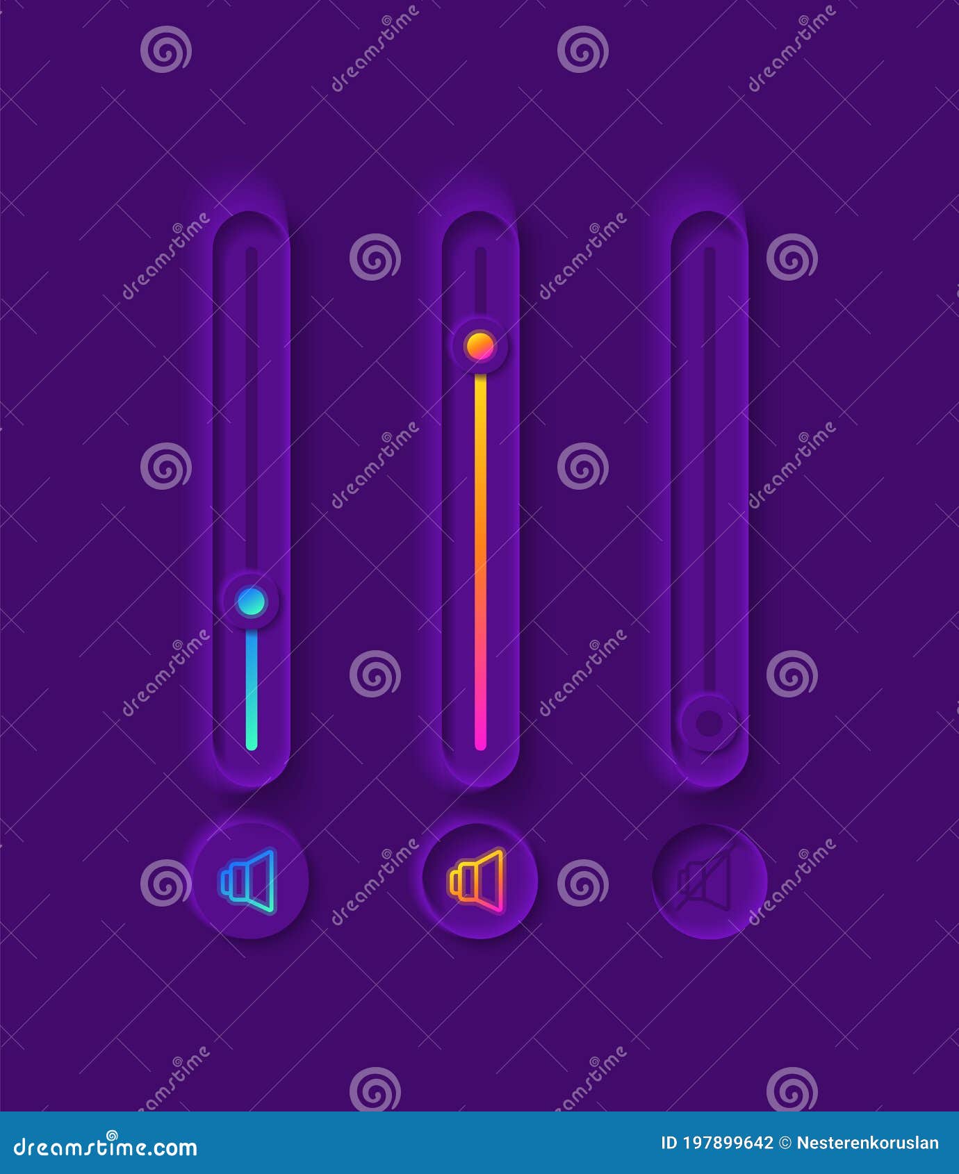 Volume Sliders UI Elements Kit Stock Vector - Illustration of menu ...