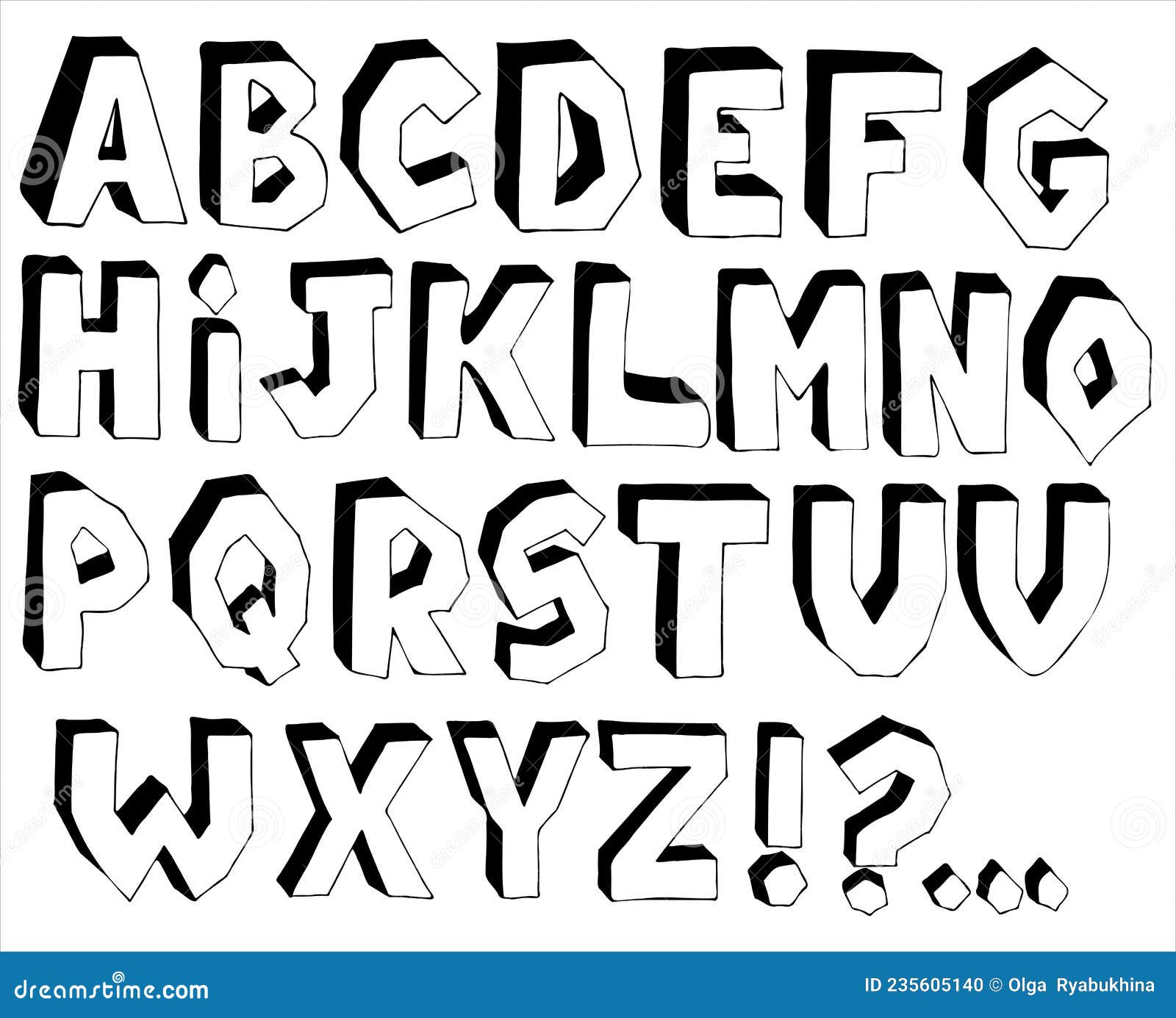 Volumetric Alphabet Of Green Convex Letters In Old Slavic Style. 3d ...