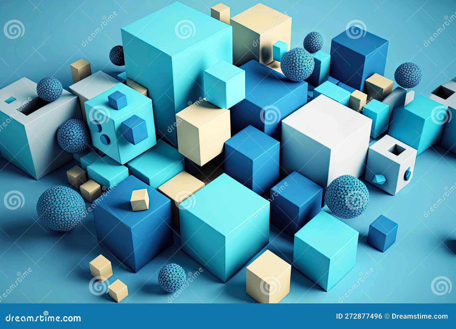 Volumetric Design Made of White Blue Cubes As 3D Render Abstract ...