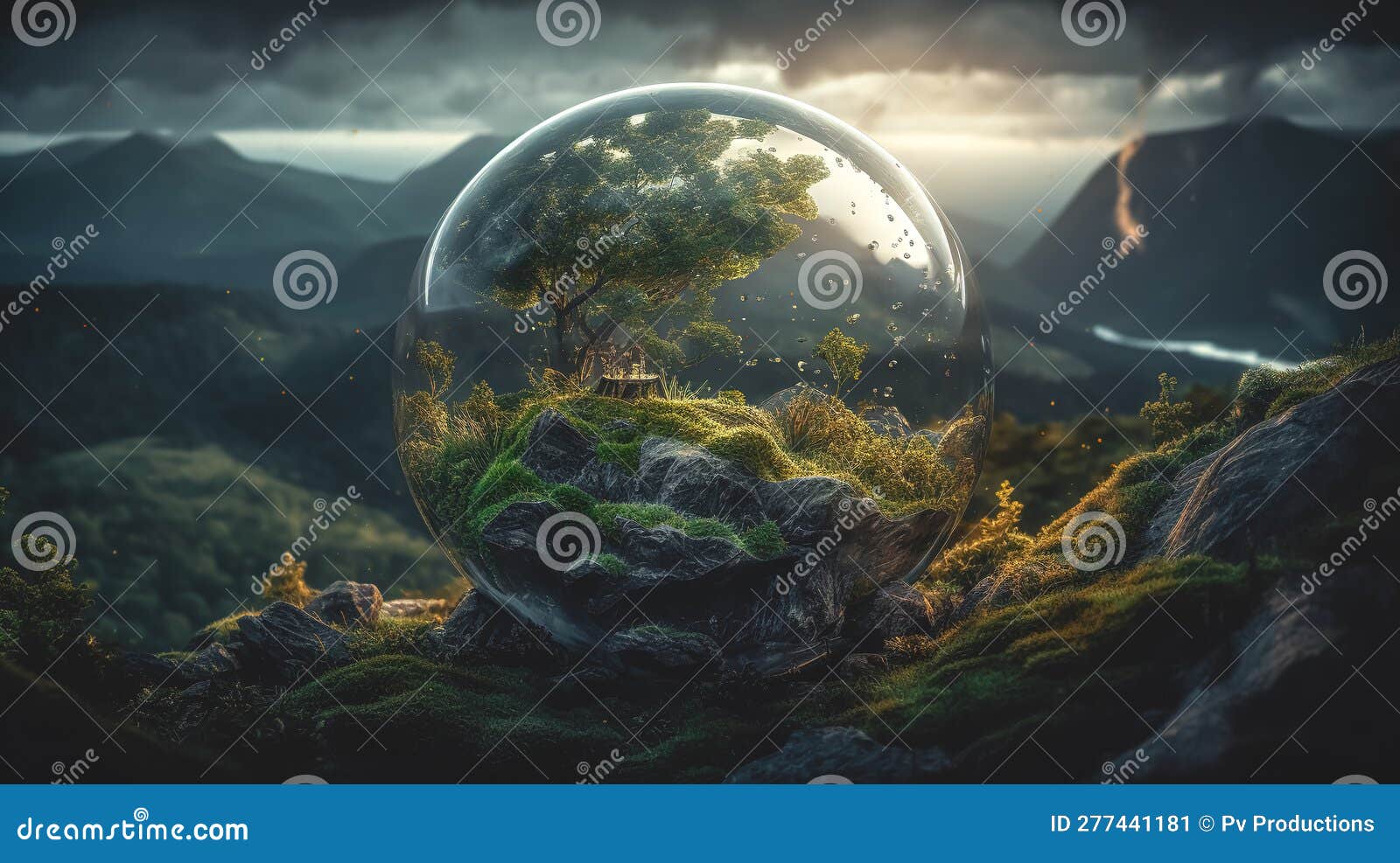 Volumetric Drop with an Ecosystem Inside, Generative AI. Stock ...