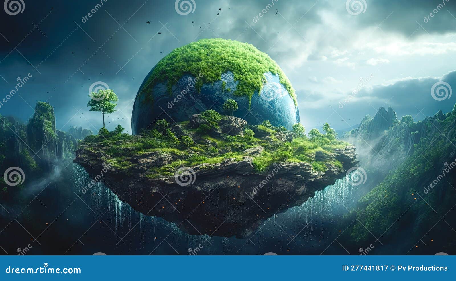 Volumetric Drop with an Ecosystem Inside, Generative AI. Stock ...