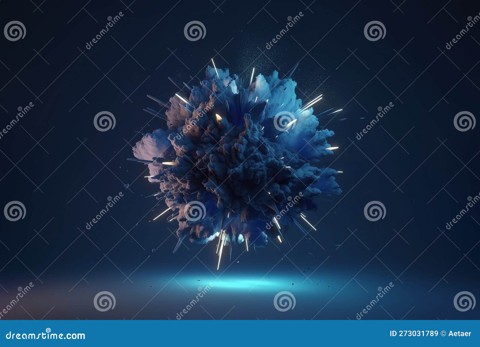 Volumetric Explosion on Dark Blue Background, Dynamic Particles ...