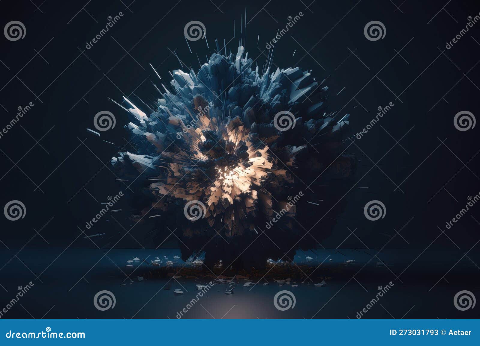 Volumetric Explosion on Dark Blue Background, Dynamic Particles ...