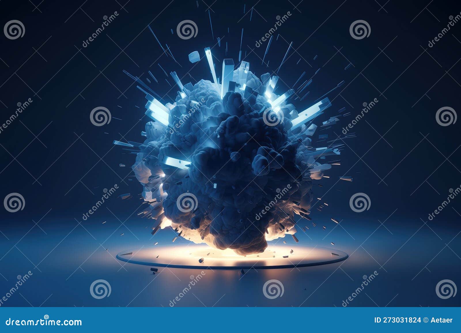 Volumetric Explosion on Dark Blue Background, Dynamic Particles ...