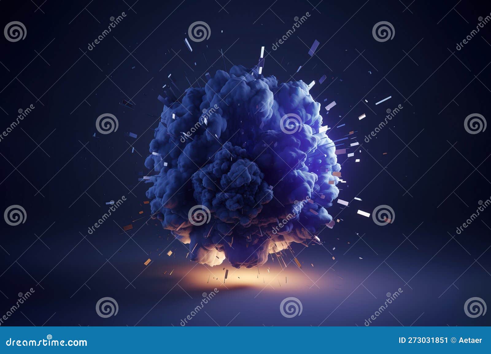 Volumetric Explosion on Dark Blue Background, Dynamic Particles ...