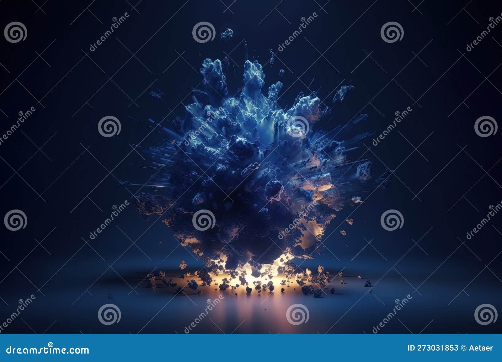 Volumetric Explosion on Dark Blue Background, Dynamic Particles ...
