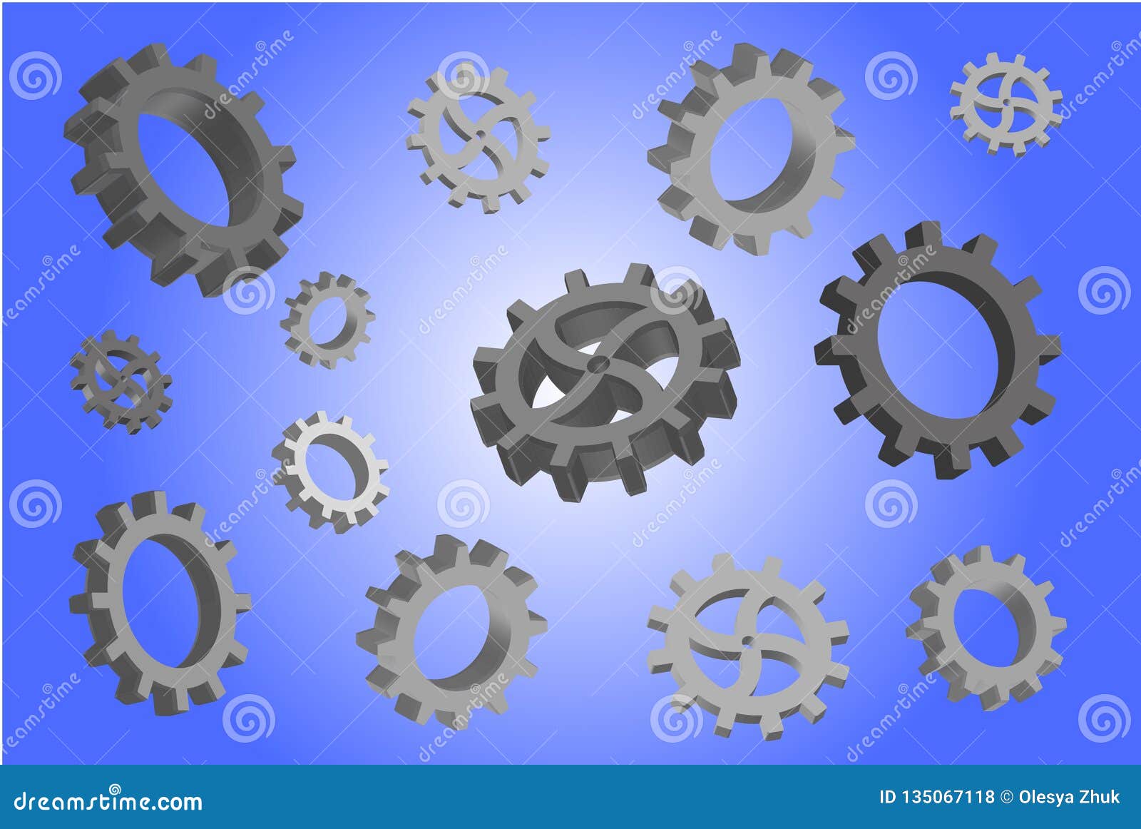 Volumetric Gears on a Blue Gradient Background Stock Illustration ...
