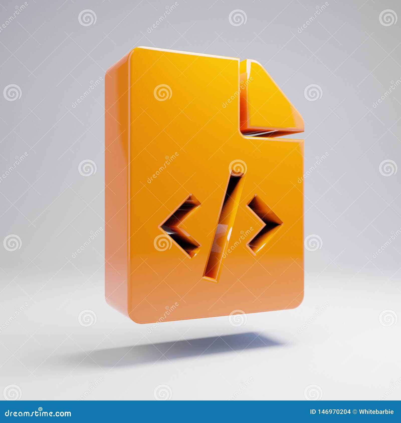 Volumetric Glossy Hot Orange File Code Icon Isolated on White ...