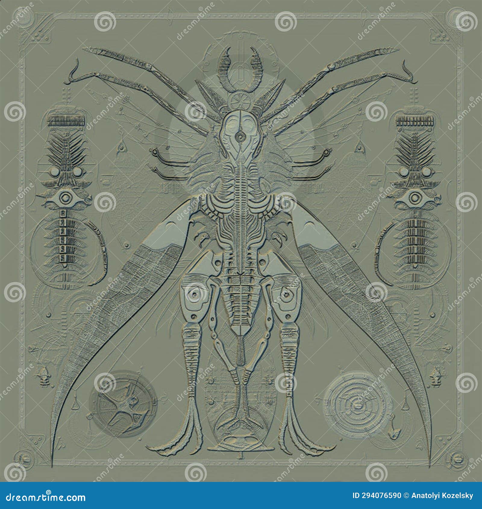 Insects are Thinking. Mood Insect Carved in Stone 2. Stock Illustration ...