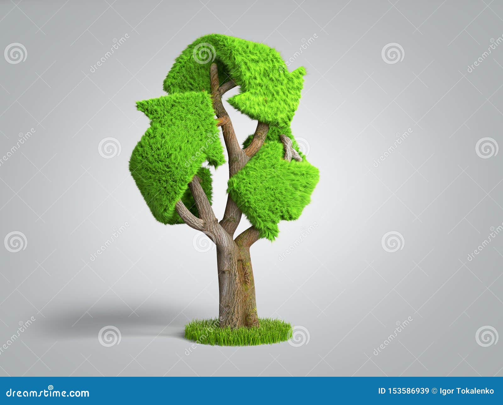 Volumetric Green Grass Coated Recycling Sign As Tree 3d Render On Blue ...