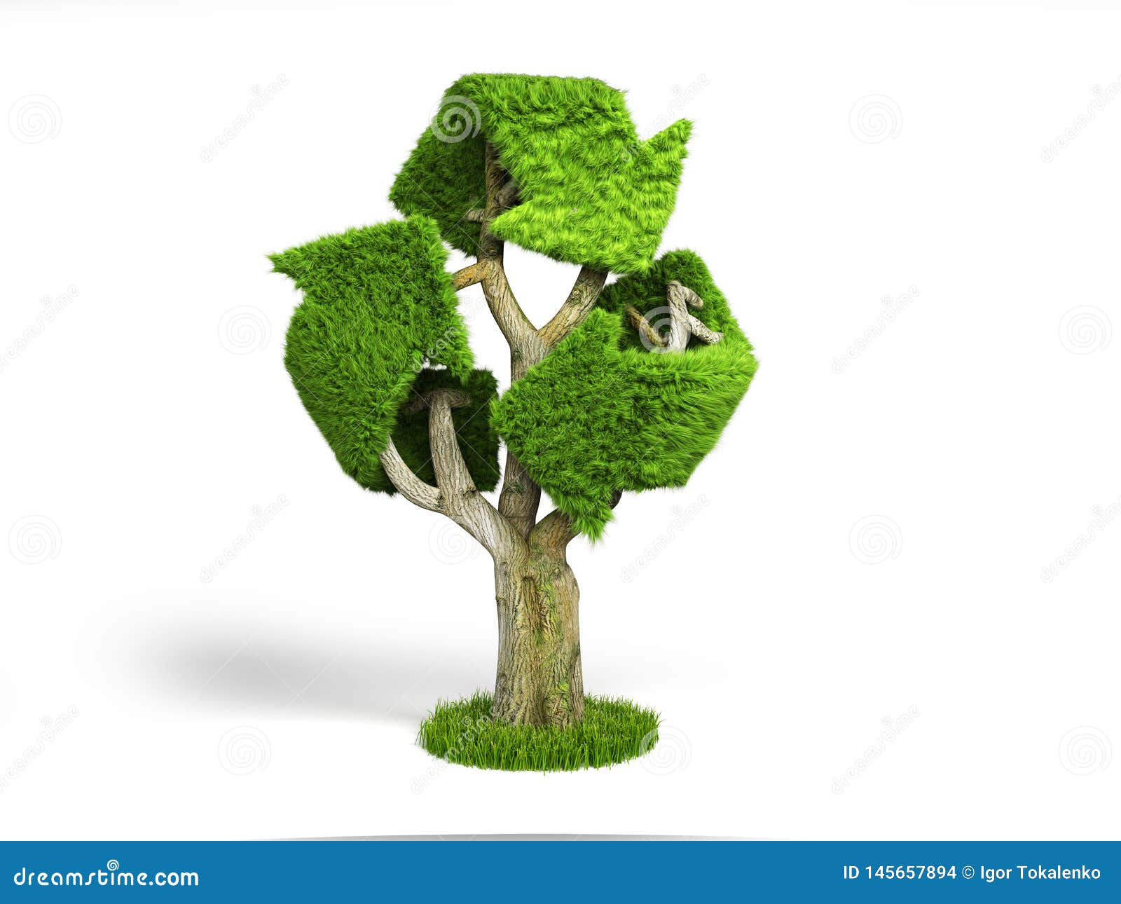 Volumetric Green Grass Coated Recycling Sign As Tree 3d Render On Blue ...