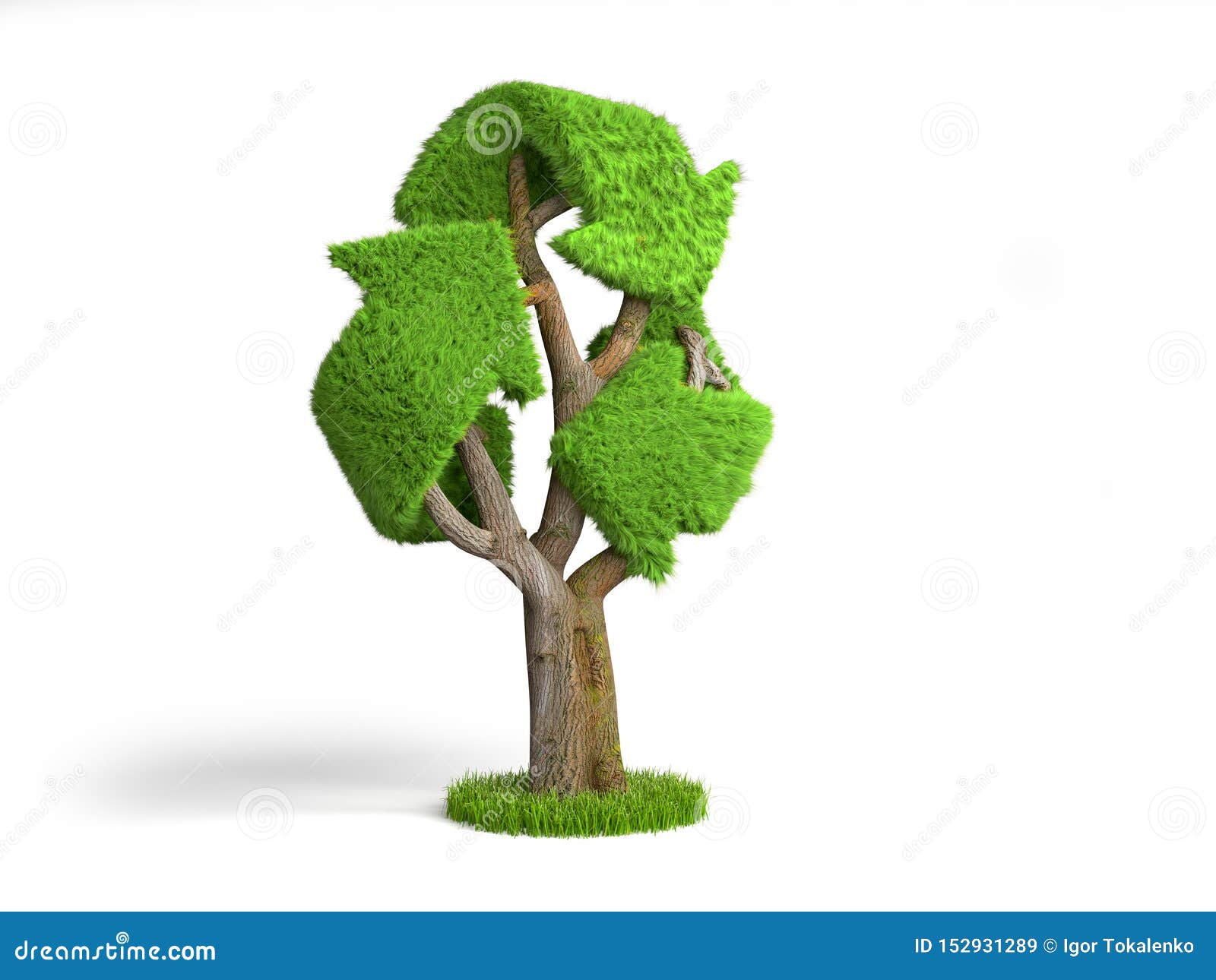 Volumetric Green Grass Coated Recycling Sign As Tree 3d Render On Blue ...