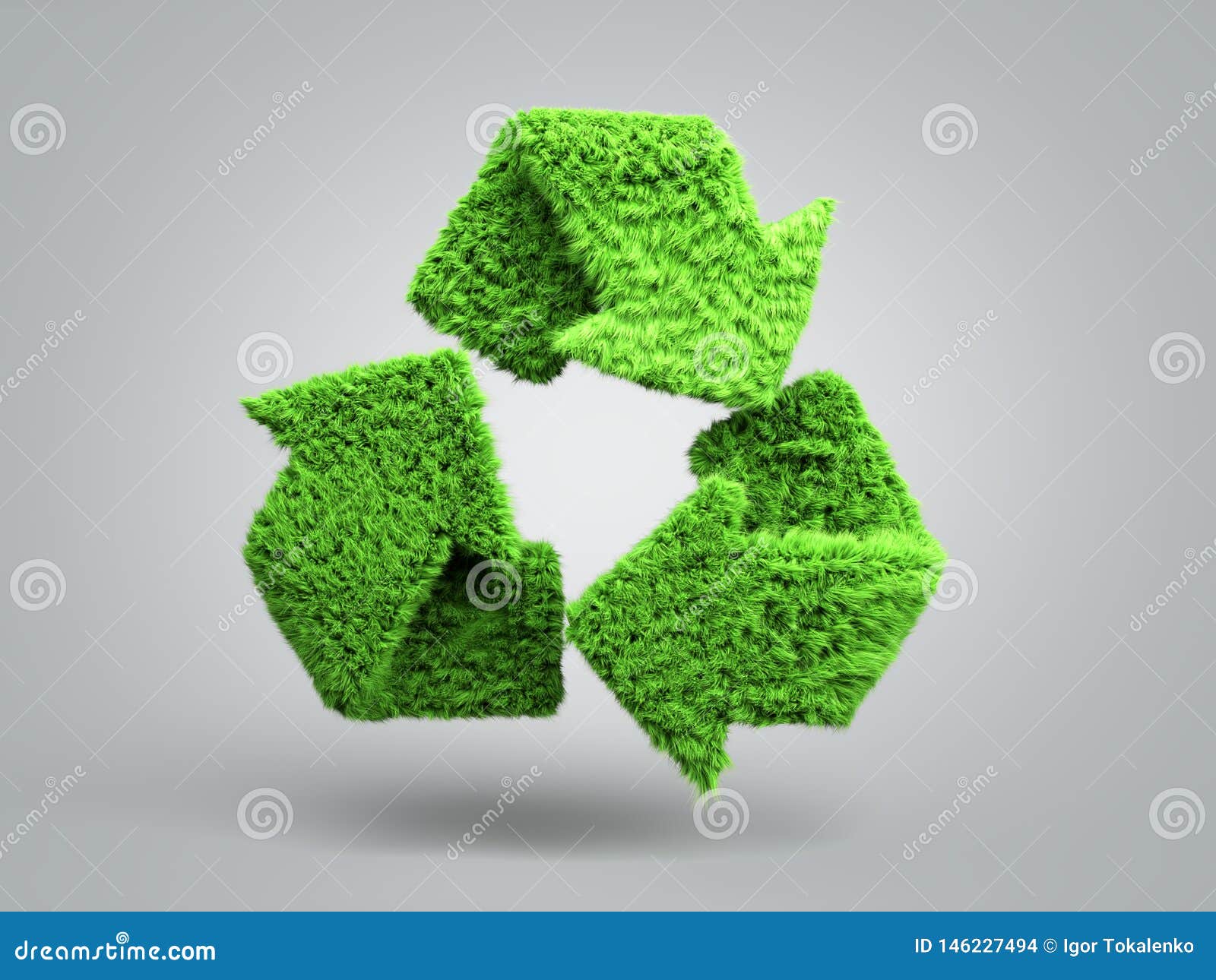 Volumetric Green Grass Coated Recycling Sign 3d Render on Grey Gradient ...