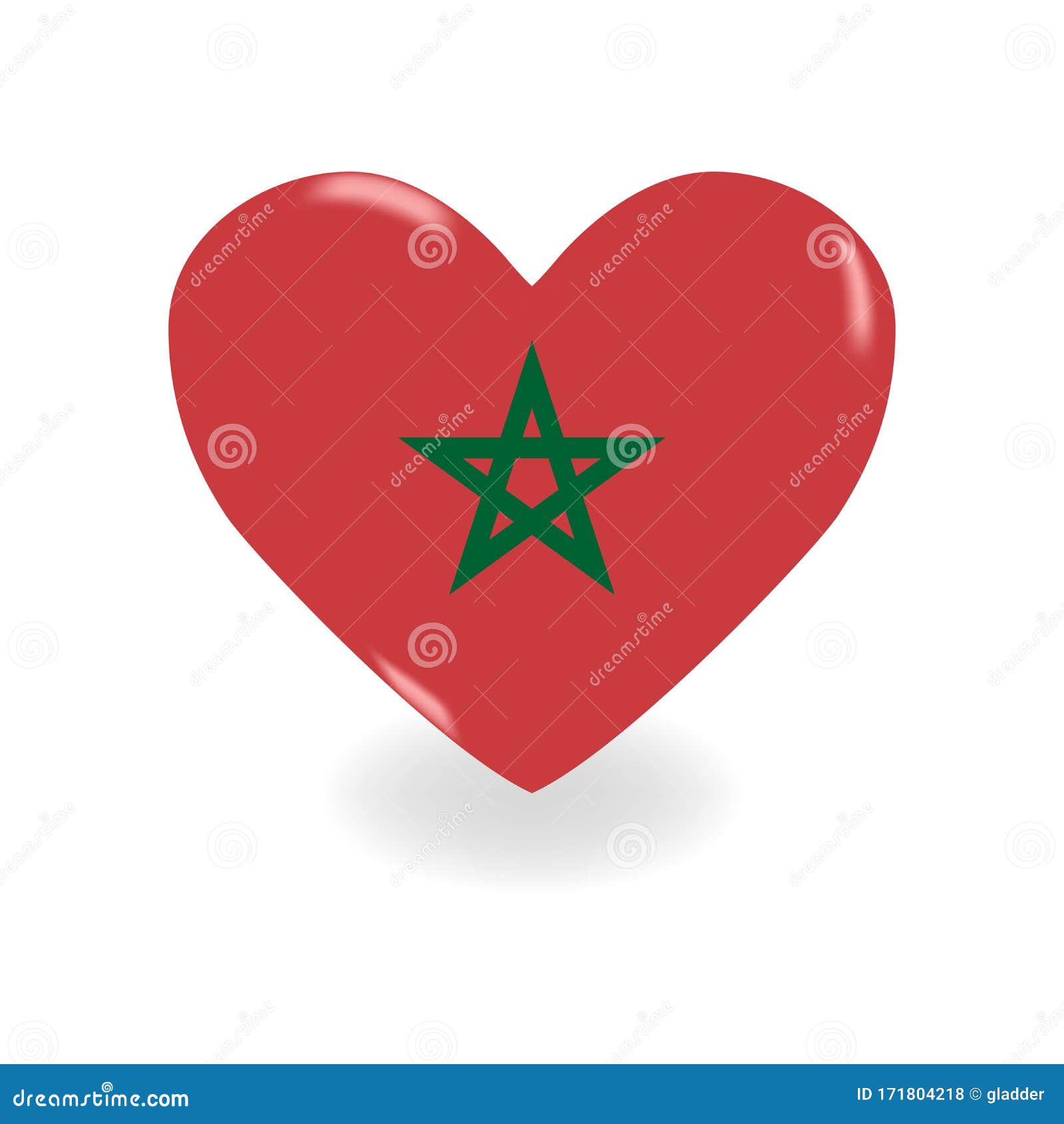 Volumetric Morocco Heart on White Background Casts Shadow, Vector Stock ...