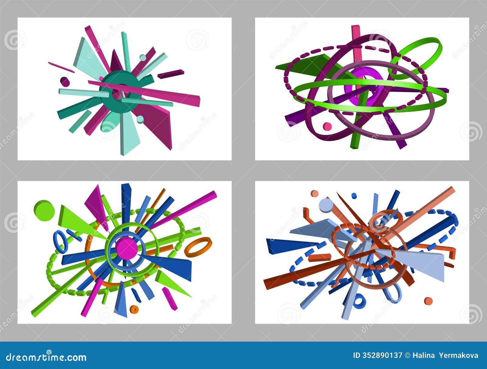 Volumetric Multi-colored Geometric Shapes. Abstract Geometry. Set of 4 ...