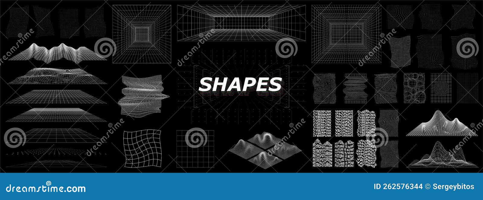 Volumetric Objects Retrofuturistic Concept. Cyberpunk Graphic Set Stock ...