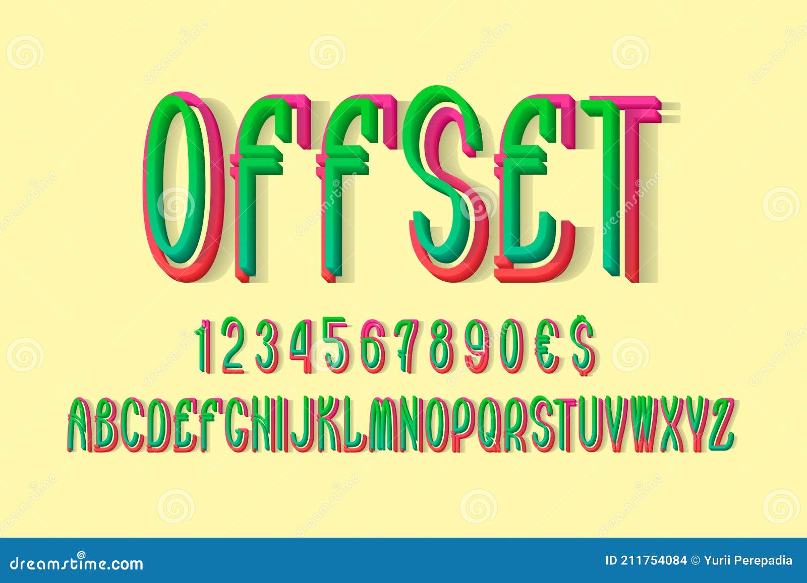 Volumetric Offset Alphabet with Numbers and Currency Signs. 3d Display ...