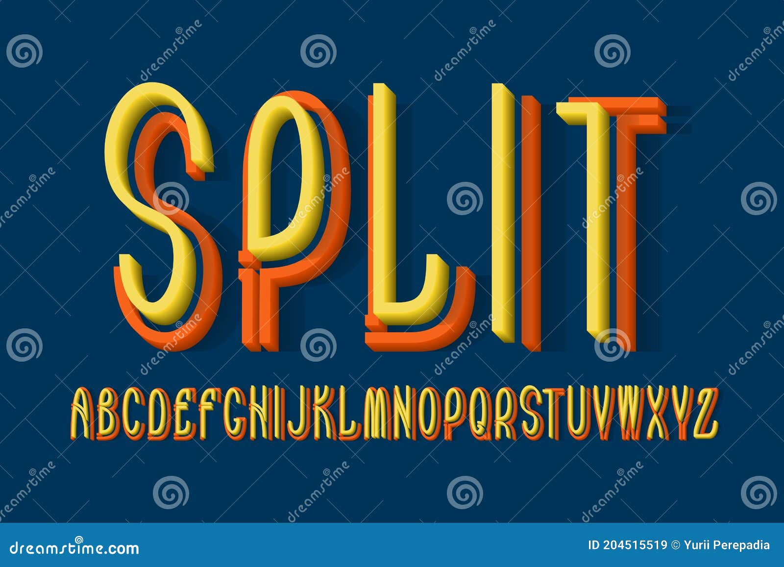 Volumetric Split-level Alphabet of Orange Yellow Letters. 3d Display ...
