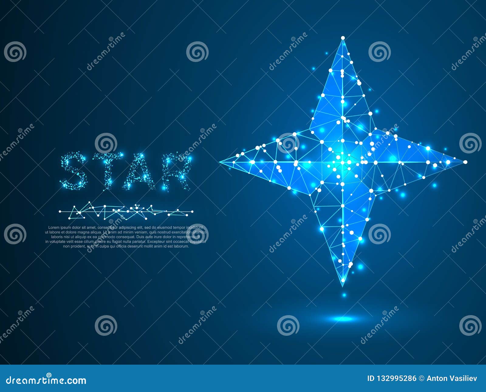 Volumetric Star with Four Rays. Polygonal Space Low Poly with ...