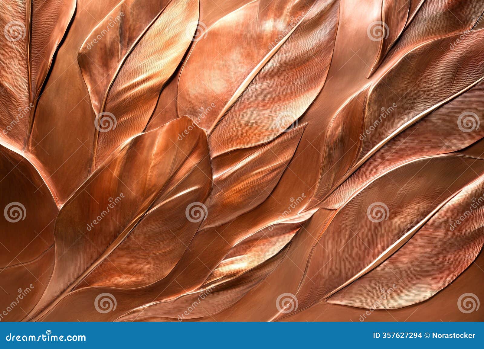 Volumetric Stucco Panel of Feather Layers in Polished Copper. Art Stock ...