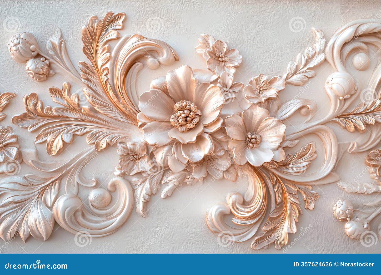 Volumetric Stucco Panel of Floral Ornaments in Rose Gold. Art Stock Photo - Image of pastel ...