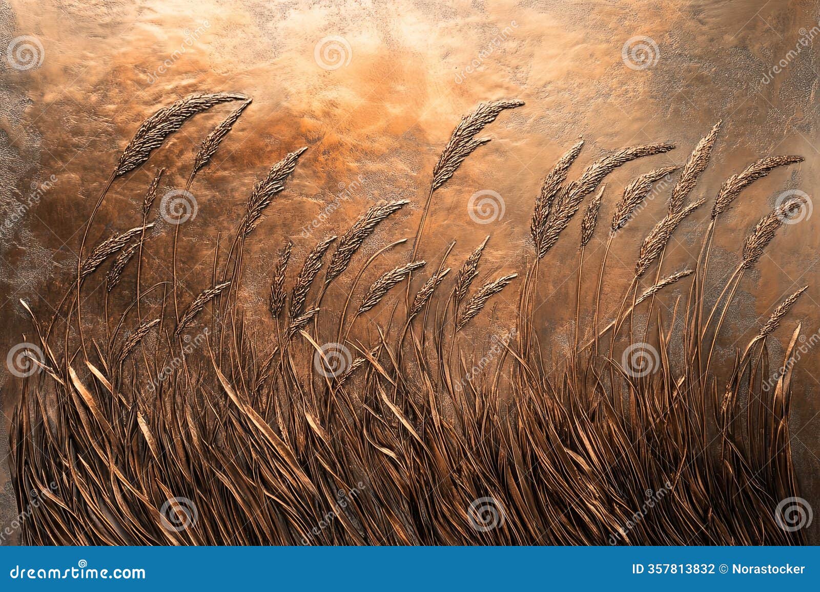 Volumetric Stucco Panel of Grass Fields in Frosted Copper. Art Stock ...