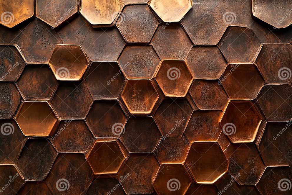 Volumetric Stucco Panel of Honeycomb Patterns in Matte Copper. Art Stock Image - Image of ...