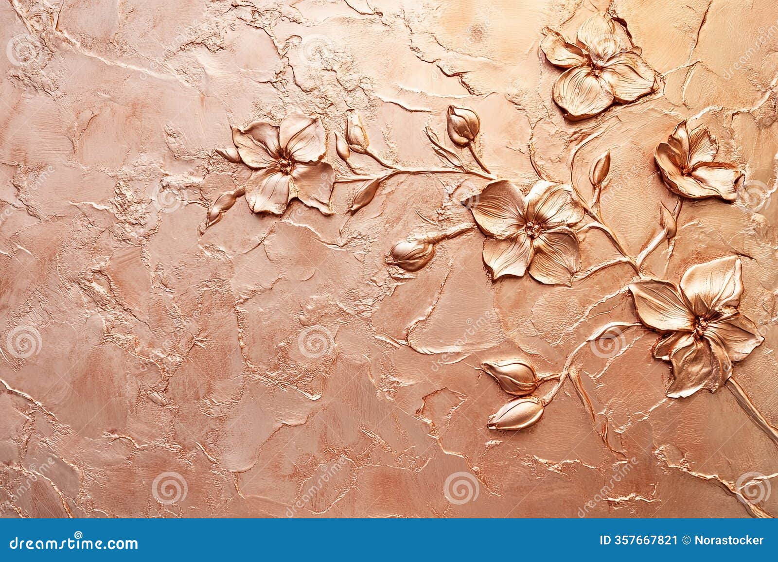 Volumetric Stucco Panel of Jasmine in Rose Gold. Art Stock Image ...
