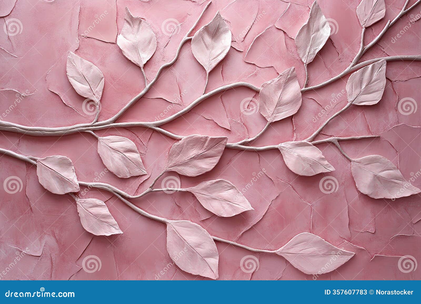 Volumetric Stucco Panel of Leaves and Twigs in Rose Quartz. Art Stock ...