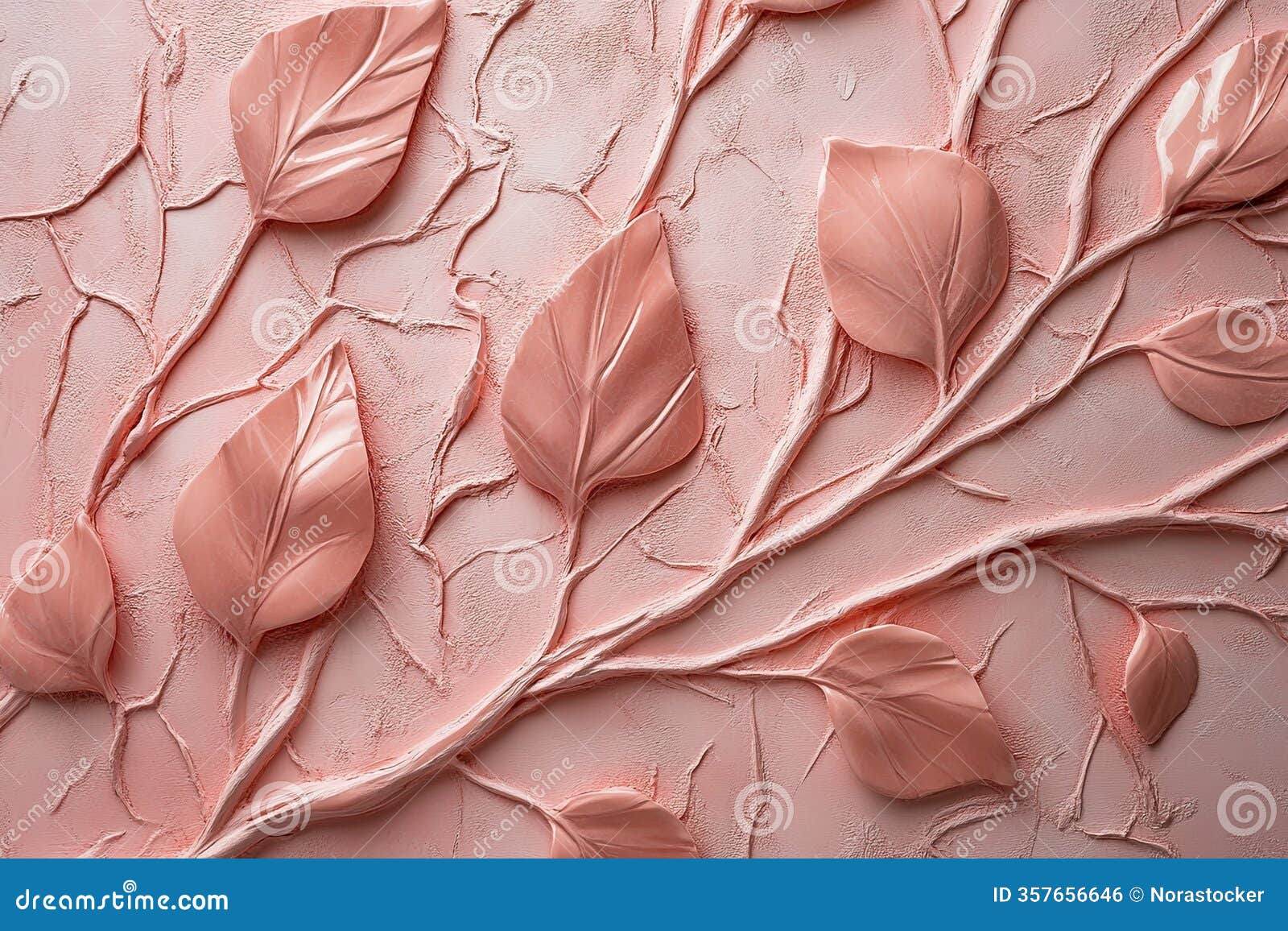 Volumetric Stucco Panel of Leaves and Twigs in Rose Quartz. Art Stock ...